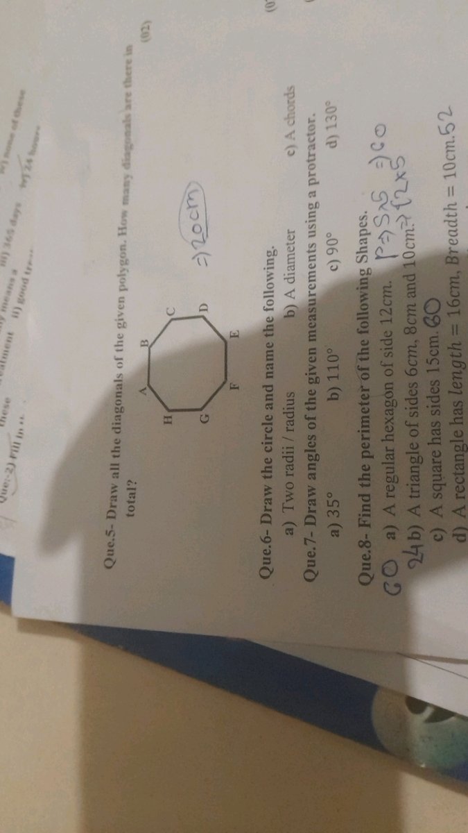 Que.5- Draw all the diagonals of the given polygon. How many diagonals ar..