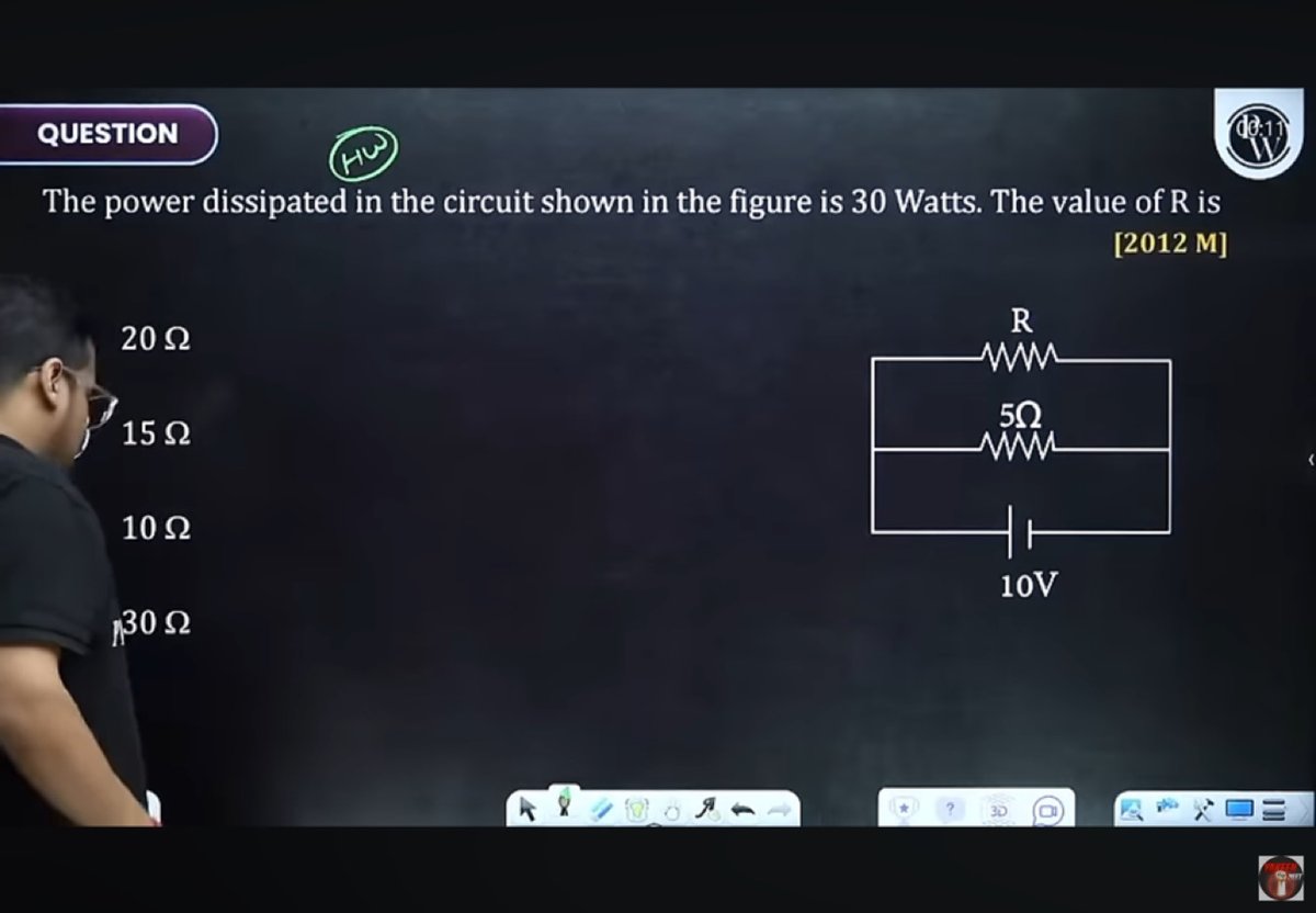 The power dissipated in the circuit shown in the figure is 30 Watts. The