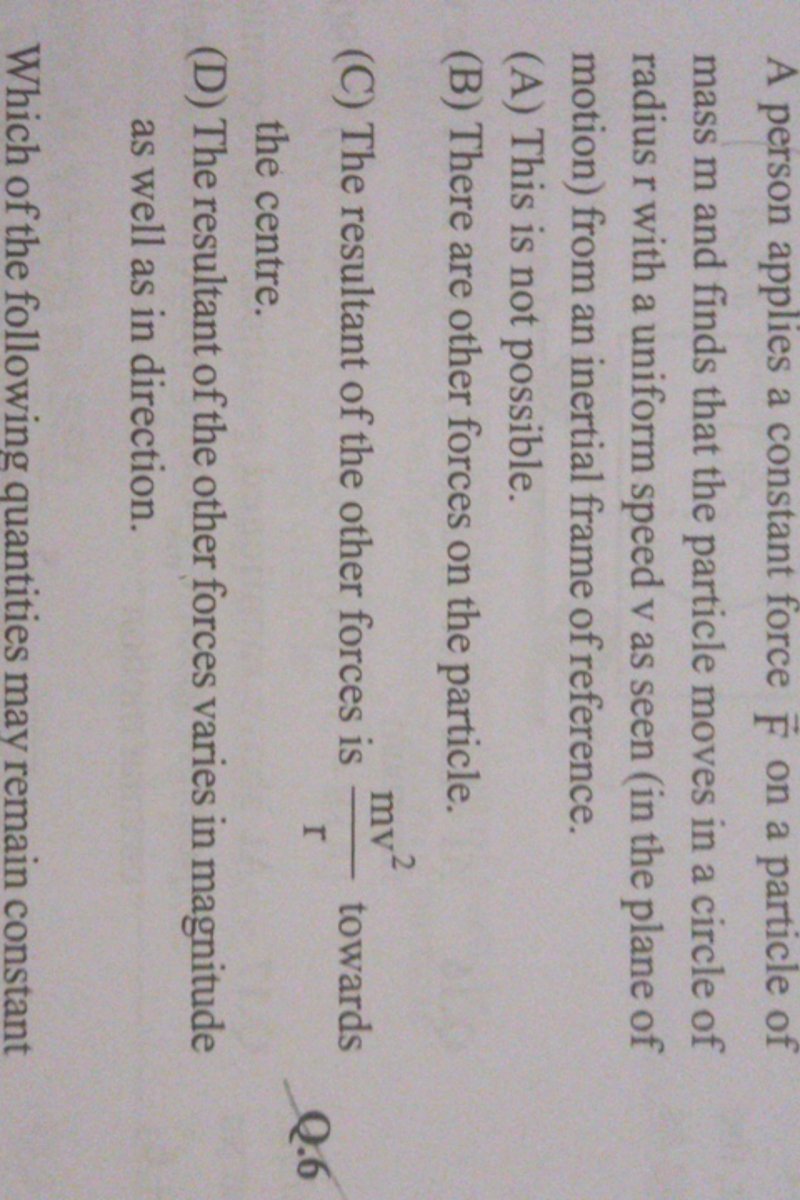 A person applies a constant force \overrightarrow { \mathrm { F } } on a