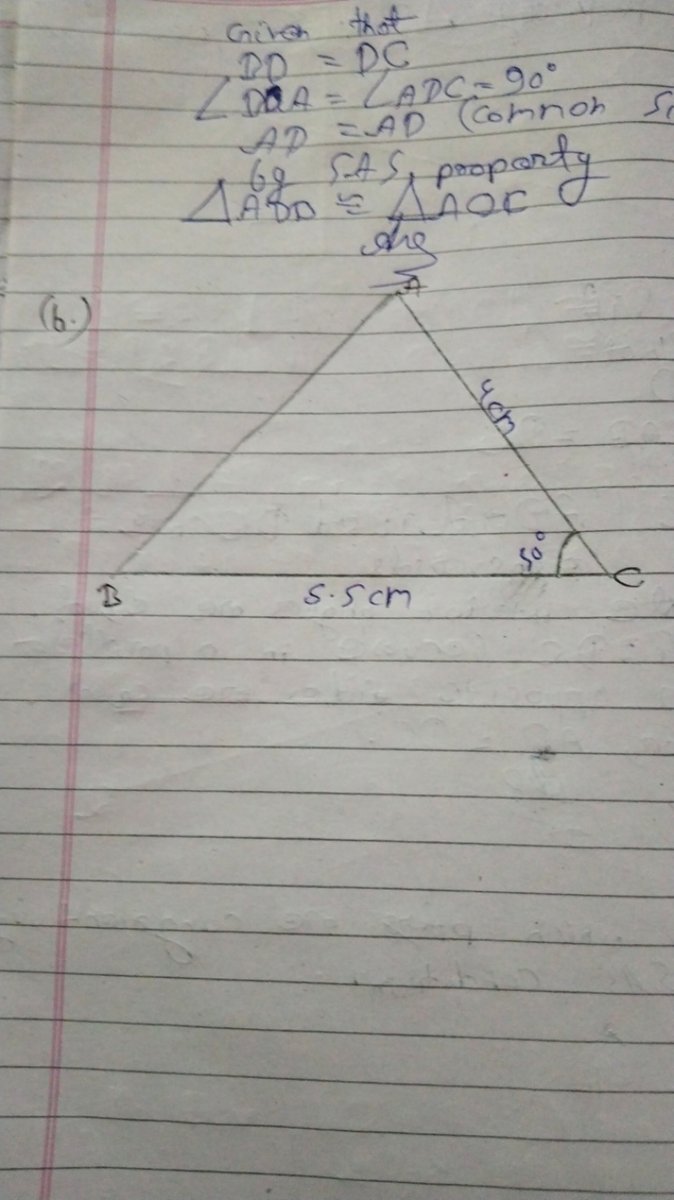 Given that: DD = DC ∠DOA = ∠ADC = 90° AD = AD (Common side) By SAS proper..