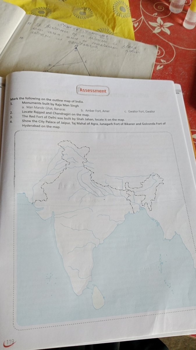 Mark the following on the outline map of India. Monuments built by Raja M..