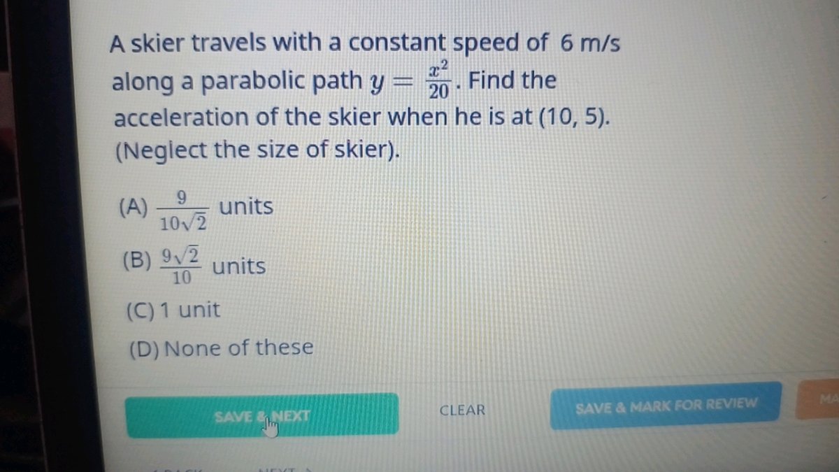 A skier travels with a constant speed of 6 \mathrm {~m} / \mathrm { s } a..