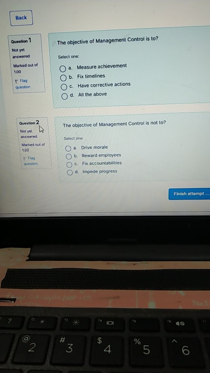 Here are two multiple-choice questions related to Management Control: Qu..