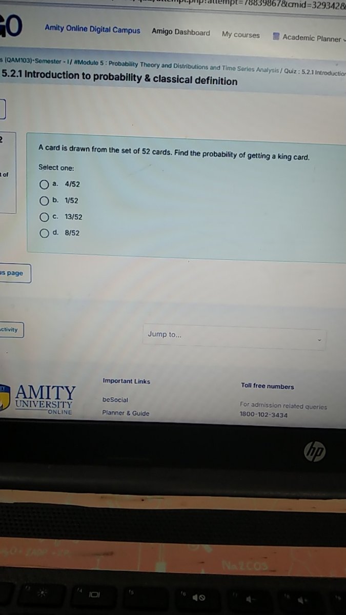 A card is drawn from the set of 52 cards. Find the probability of getting..