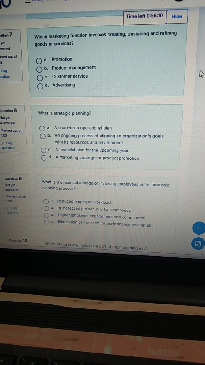 Here are four multiple-choice questions related to business and marketing..
