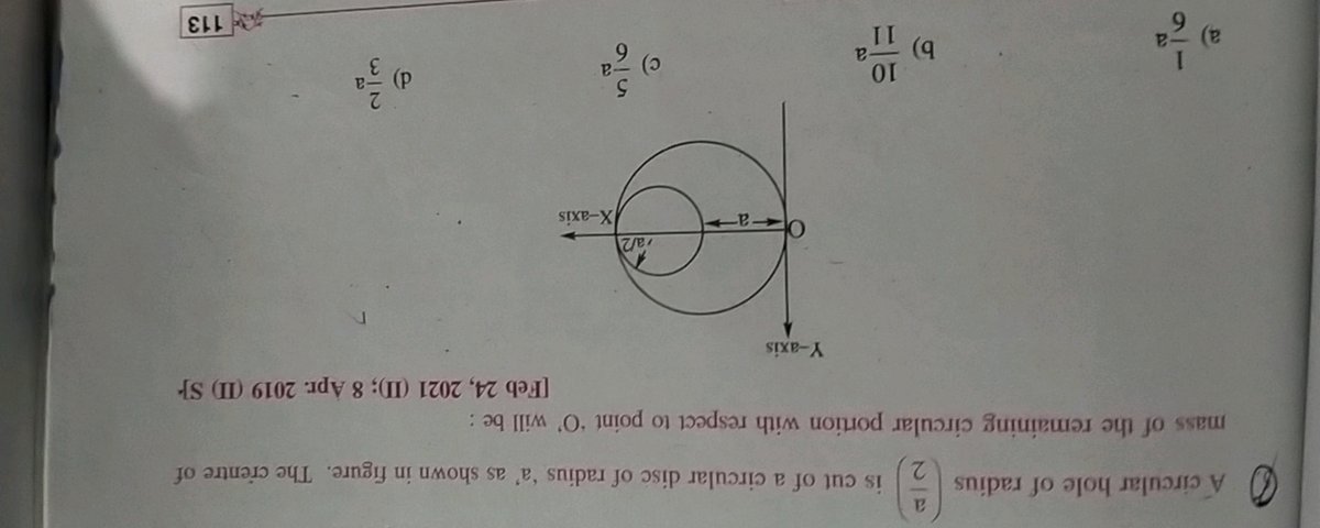 (2) A circular hole of radius \left( \frac { a } { 2 } \right) is cut of