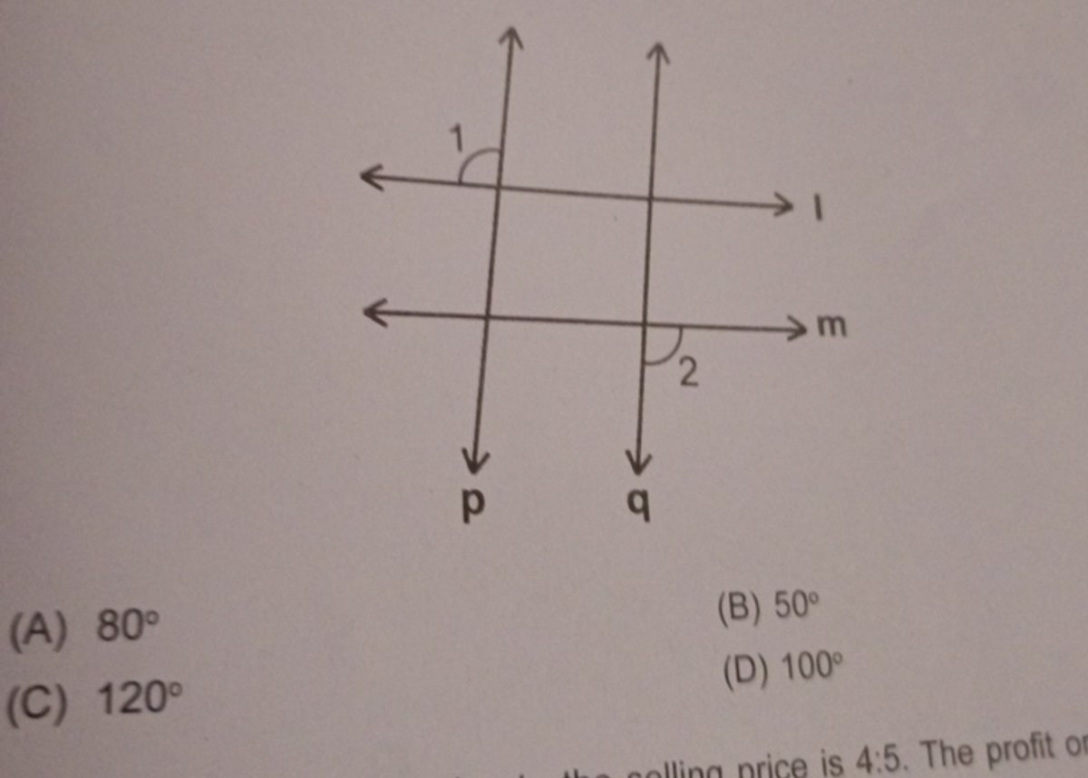 The image shows two parallel lines 'l' and 'm' intersected by two transve..