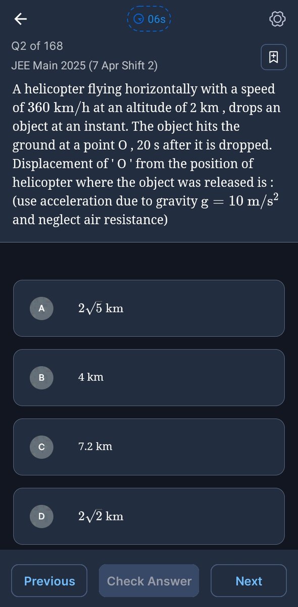 A helicopter is flying horizontally at a speed of 360 km/h at an altitude..
