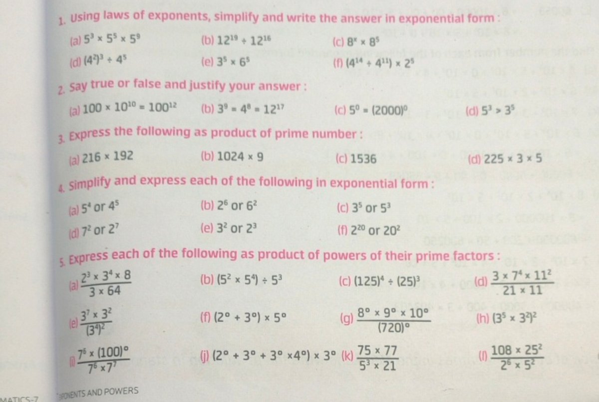Using laws of exponents, simplify and write the answer in exponential for..