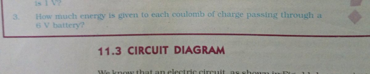 How much energy is given to each coulomb of charge passing through a 6 V