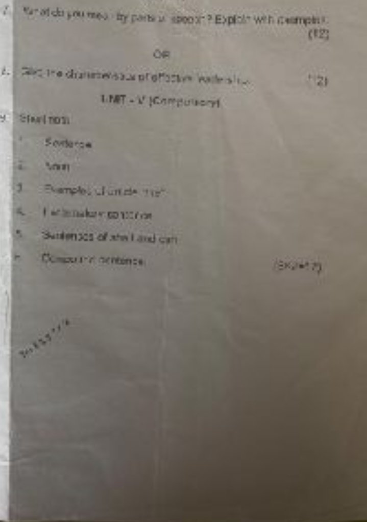 What do you mean by parts of speech? Explain with examples. (12) OR State..