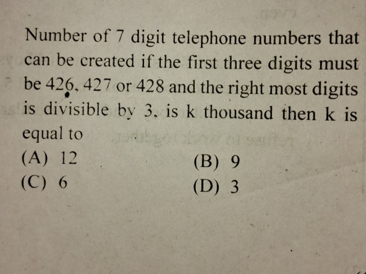 Number of 7 digit telephone numbers that can be created if the first thre..