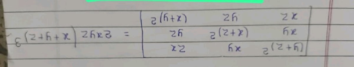 Evaluate the determinant: | (y+z)^2 xy xz | | xy (x+z)..