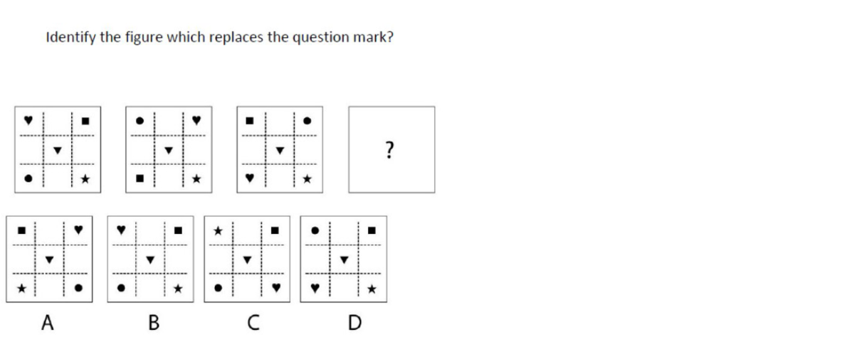 Identify the figure which replaces the question mark? A C D | Filo