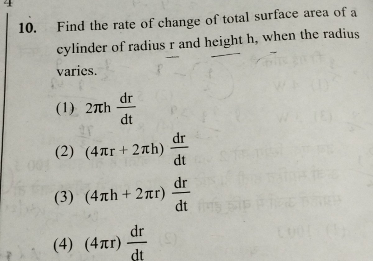 Find the rate of change of total surface area of a cylinder of radius r a..