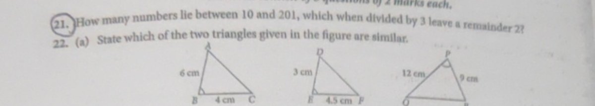 How many numbers lie between 10 and 201, which when divided by 3 leave a