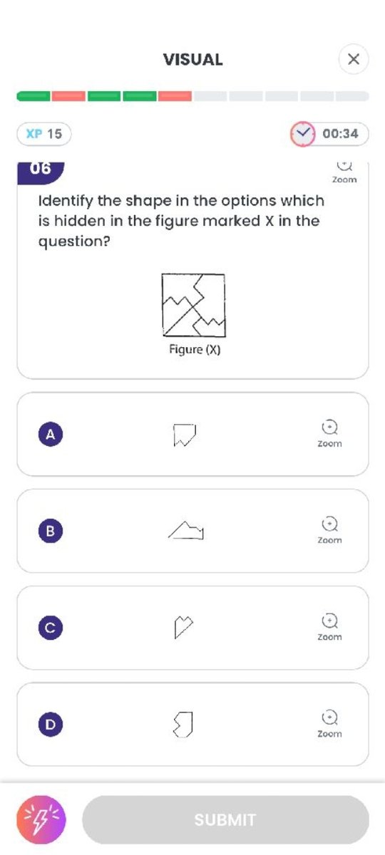 Identify the shape in the options which is hidden in the figure marked X