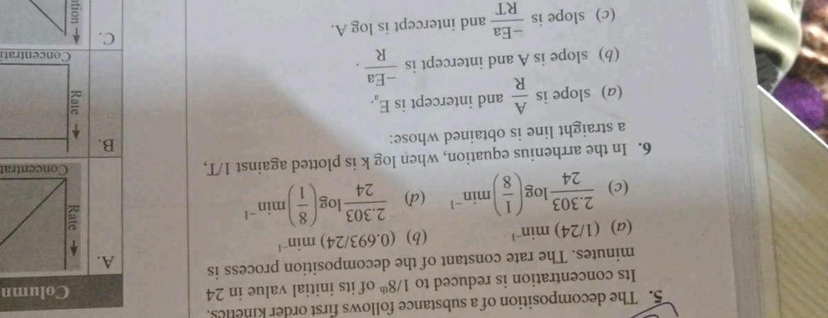 The decomposition of a substance follows first order kinetics. Its concen..