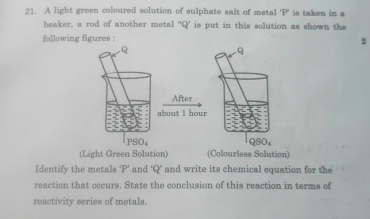 A light green coloured solution of sulphate salt of metal ' P ' is taken