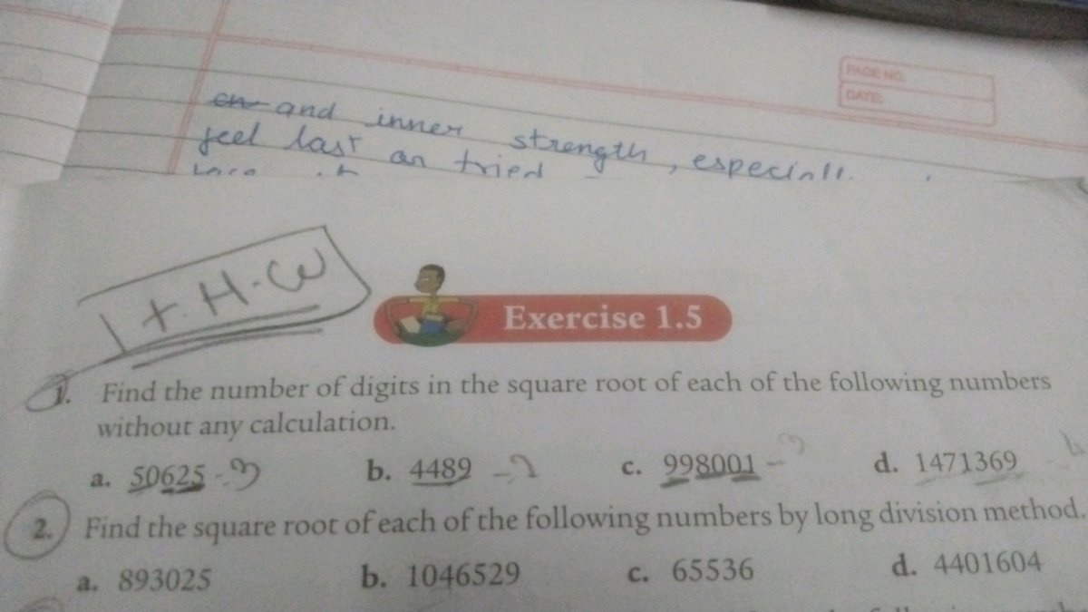Find the number of digits in the square root of each of the following num..