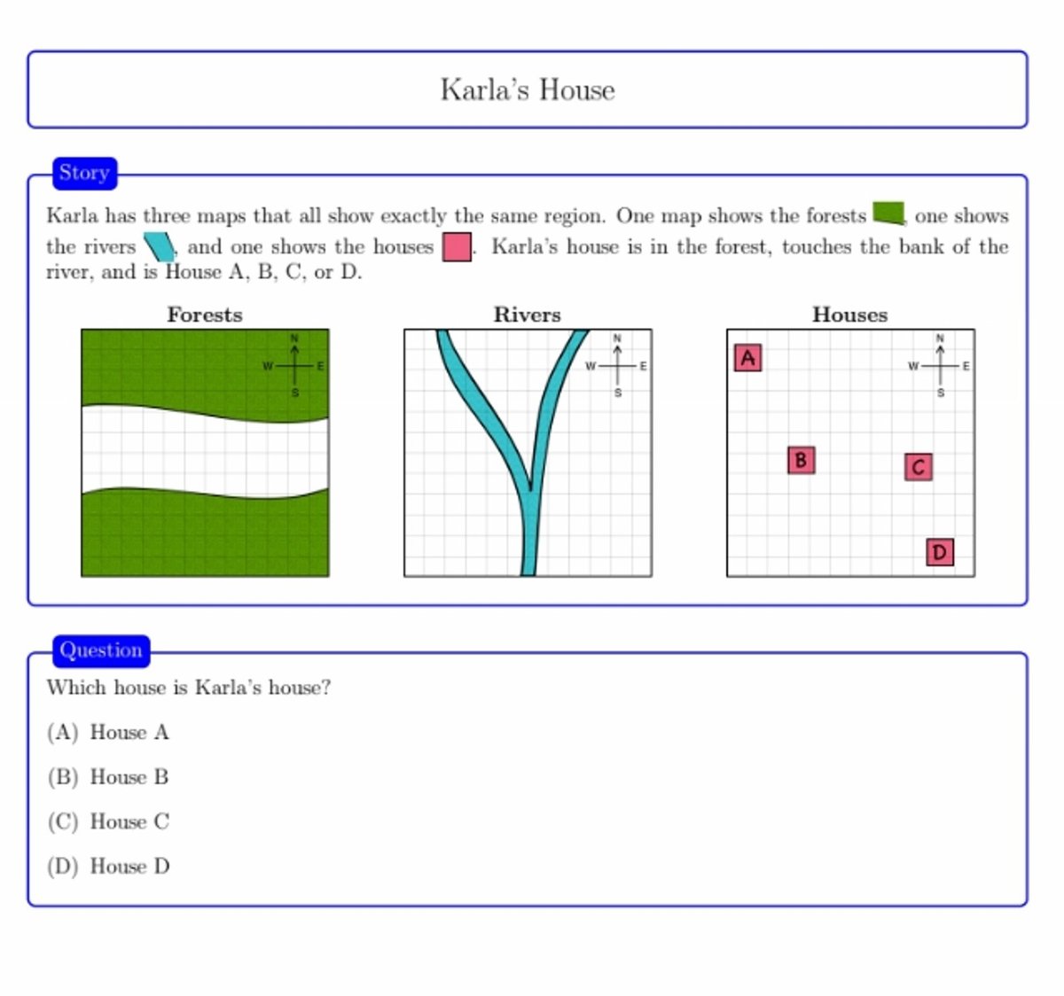 Karla's House Story Karla has three maps that all show exactly the same