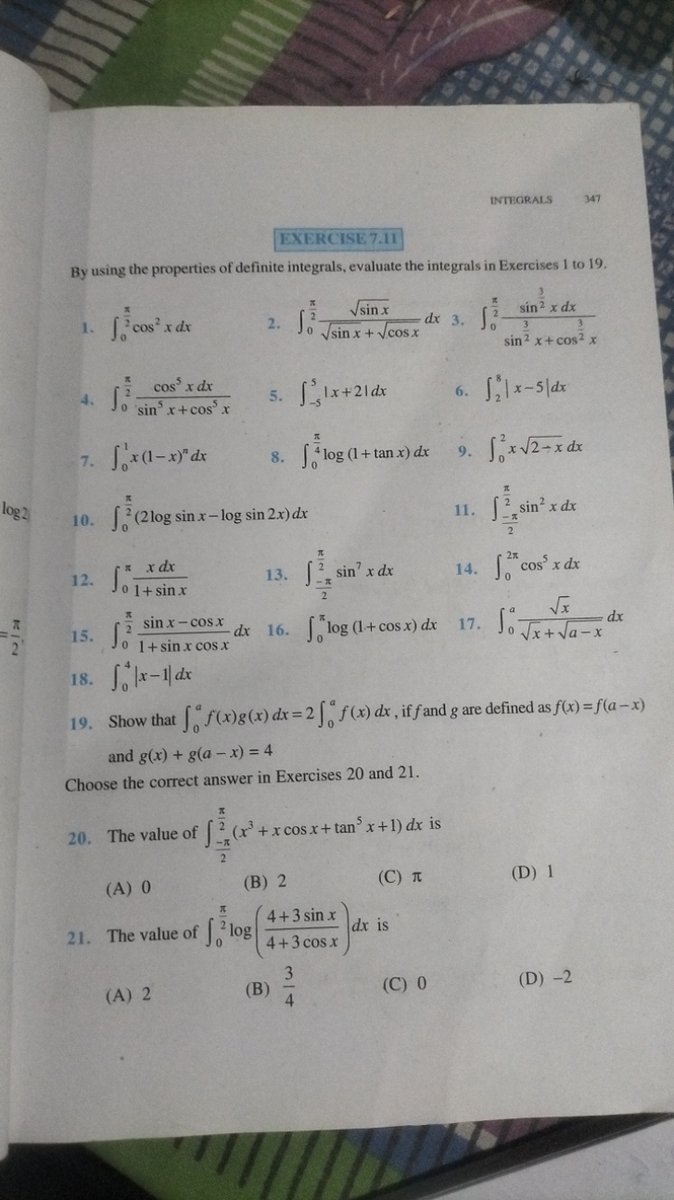 By using the properties of definite integrals, evaluate the integrals in