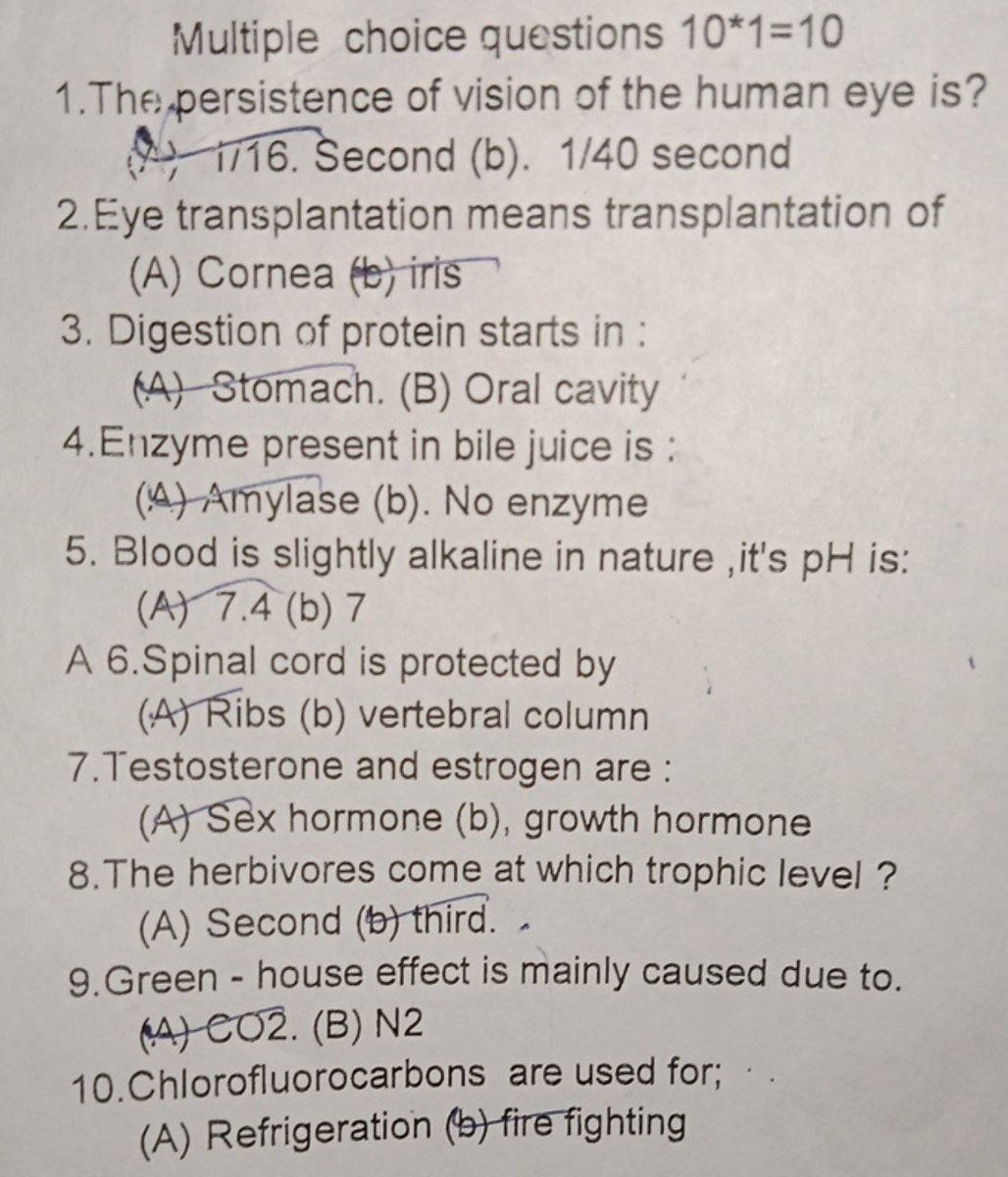 Multiple choice questions 10 * 1 = 10 1.The, persistence of vision of the..