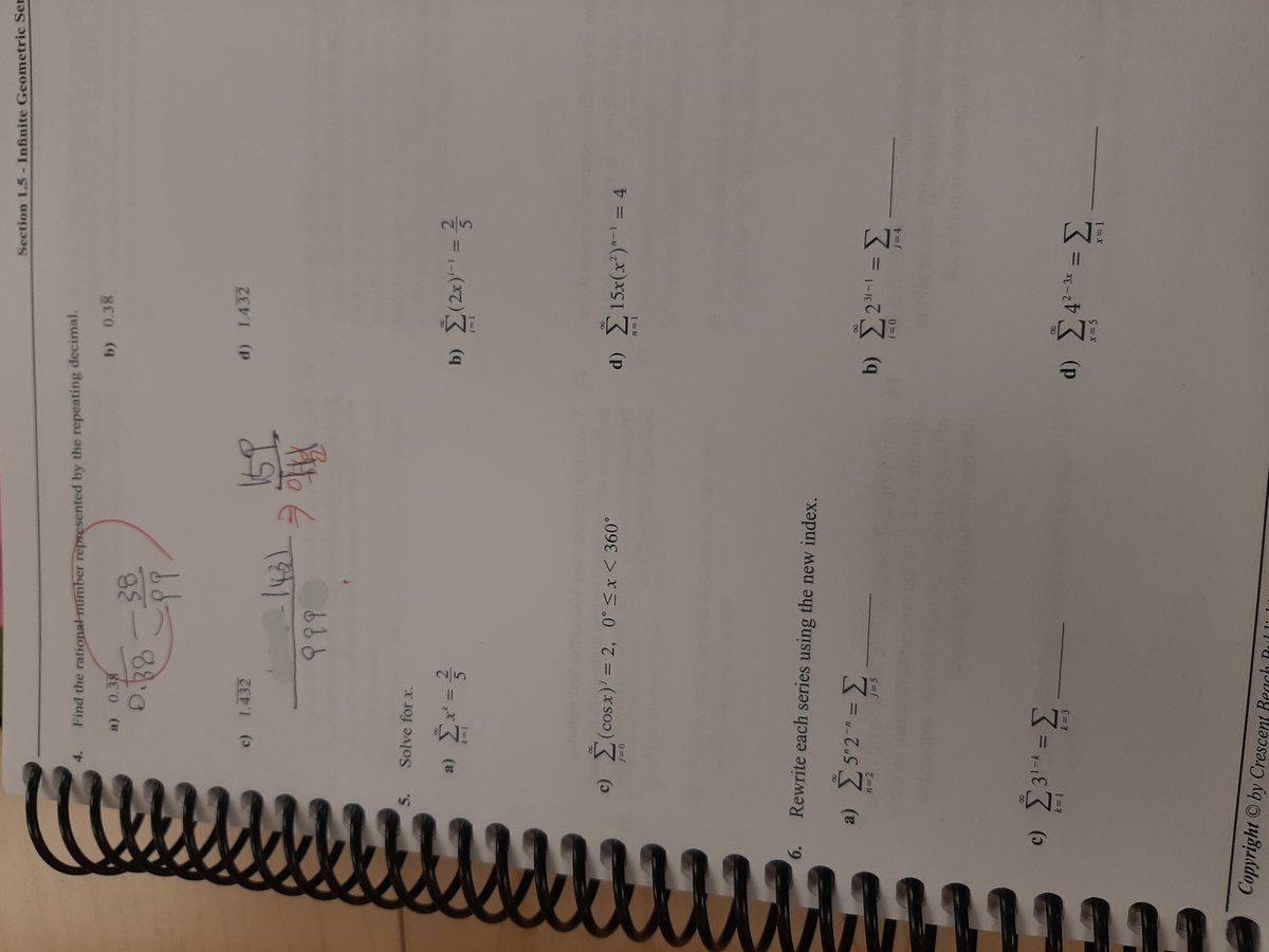 Find the rational number represented by the repeating decimal. a) 0.38 b)..