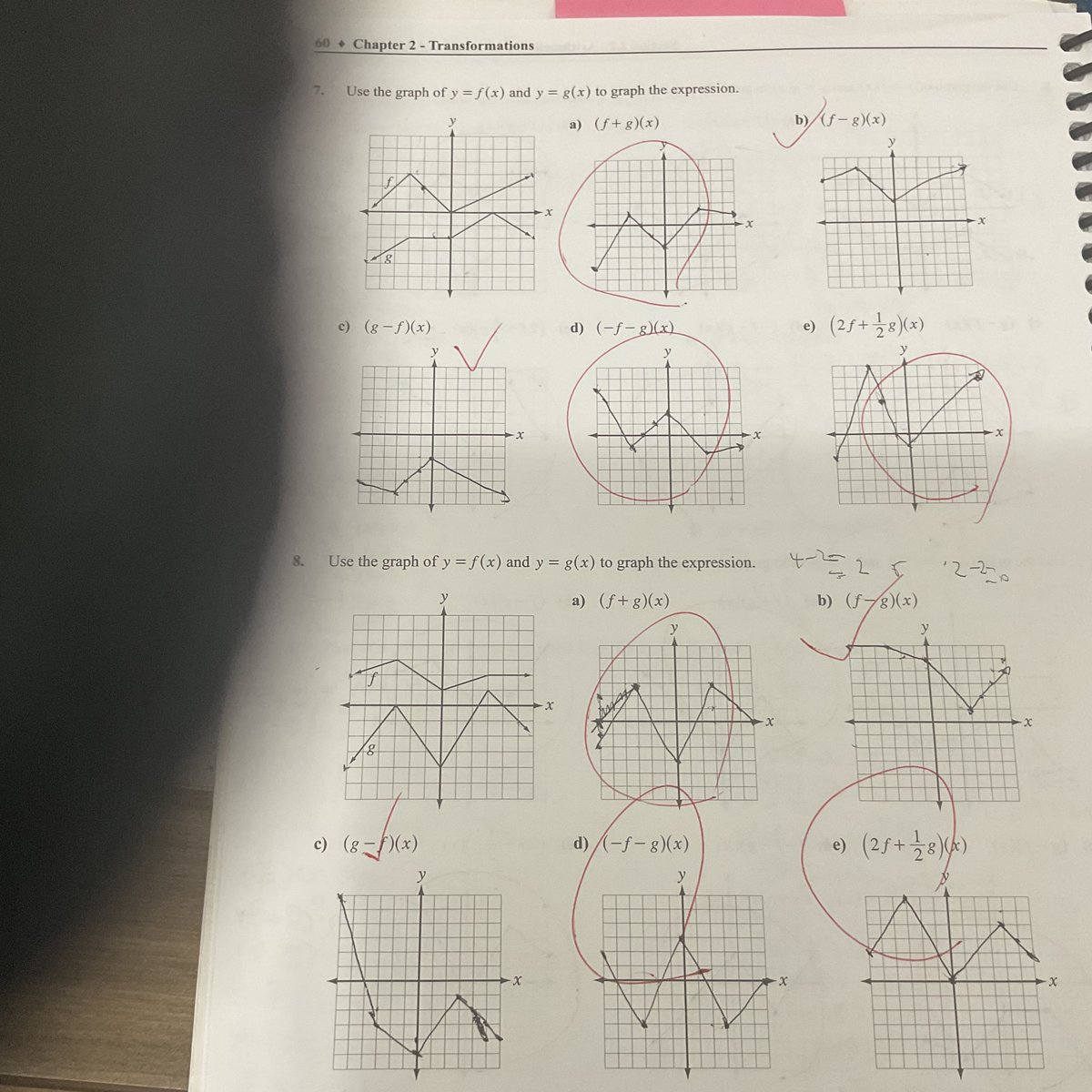 Use the graph of y = f(x) and y = g(x) to graph the expression. a) (f+g)..