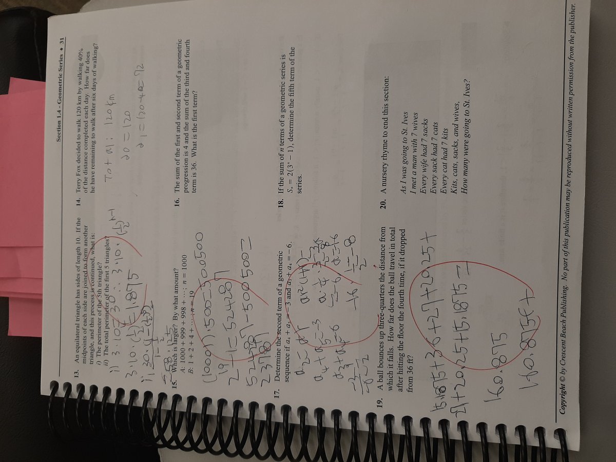 Here are some questions from a math worksheet on Geometric Series: Secti..