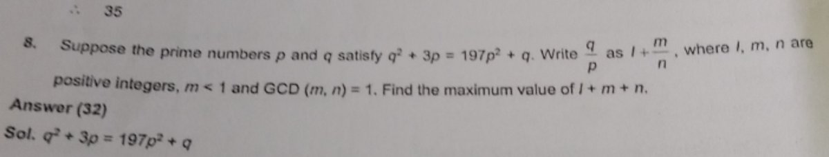 \therefore \quad 35 Suppose the prime numbers p and q satisfy q ^ { 2 } +..