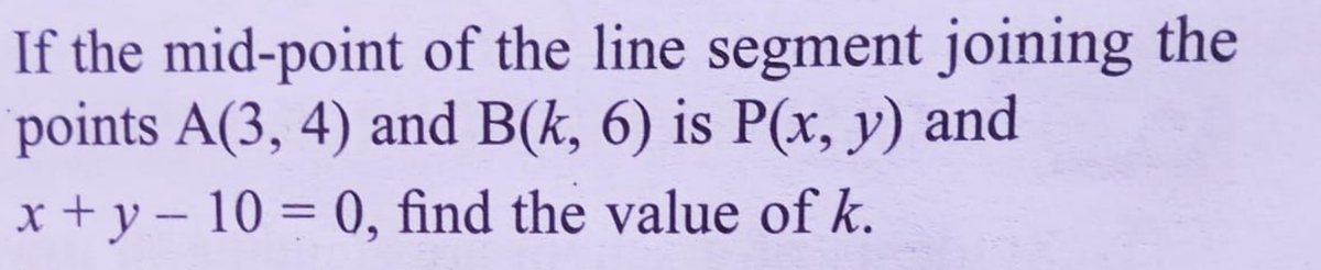 If the mid-point of the line segment joining the points \mathrm { A } ( 3..