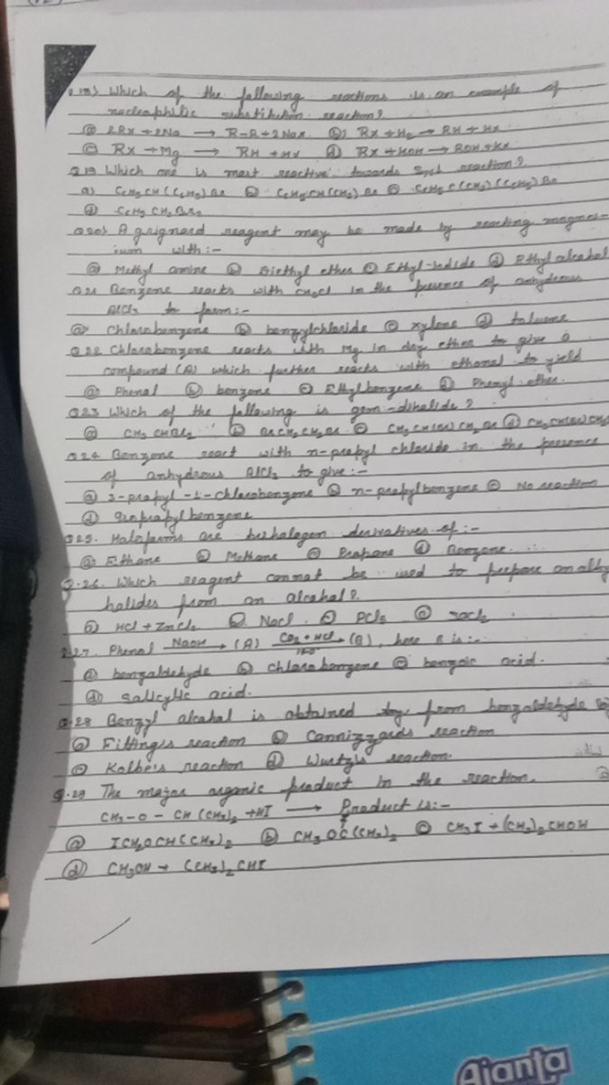 2.18) Which of the following reactions is an example of nucleophilic subs..