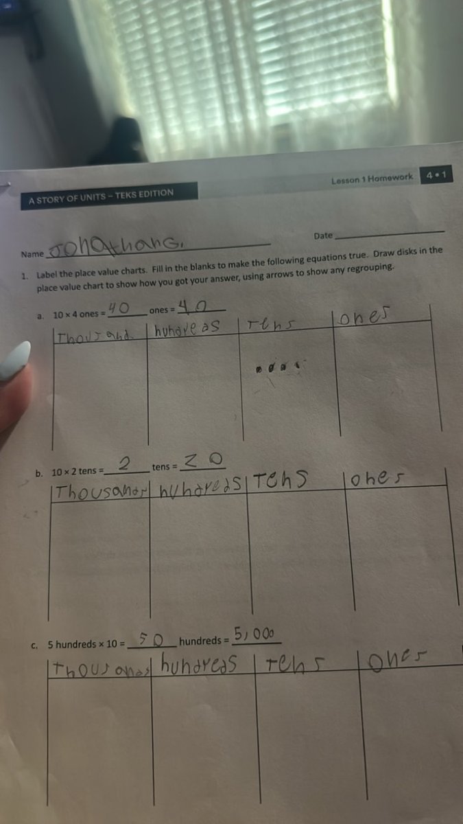 Label the place value charts. Fill in the blanks to make the following eq..