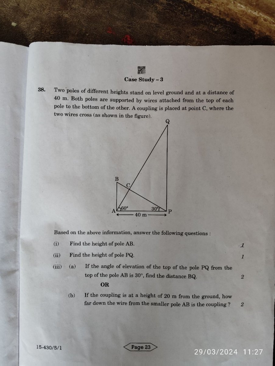 Case Study - 3 Two poles of different heights stand on level ground and a..