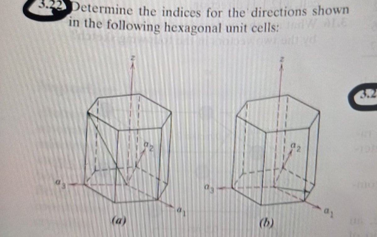 3.22 Determine the indices for the directions shown in the following hexa..