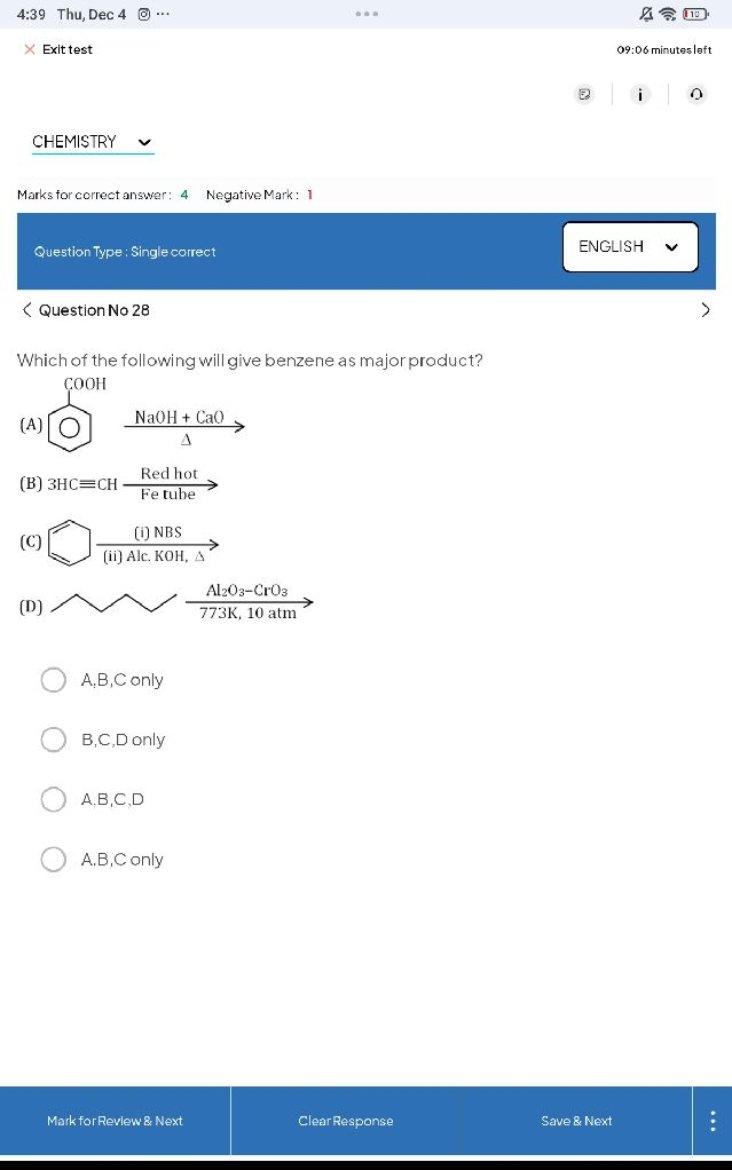 Which of the following will give benzene as major product? (A) COOH (ben..
