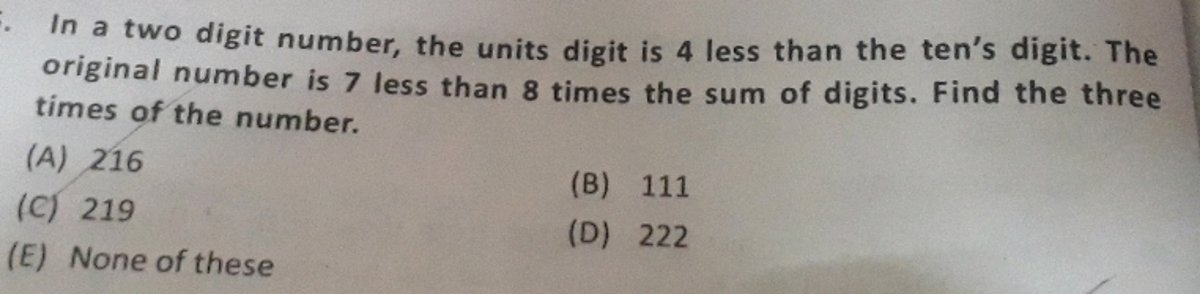 In a two digit number, the units digit is 4 less than the ten's digit. Th..