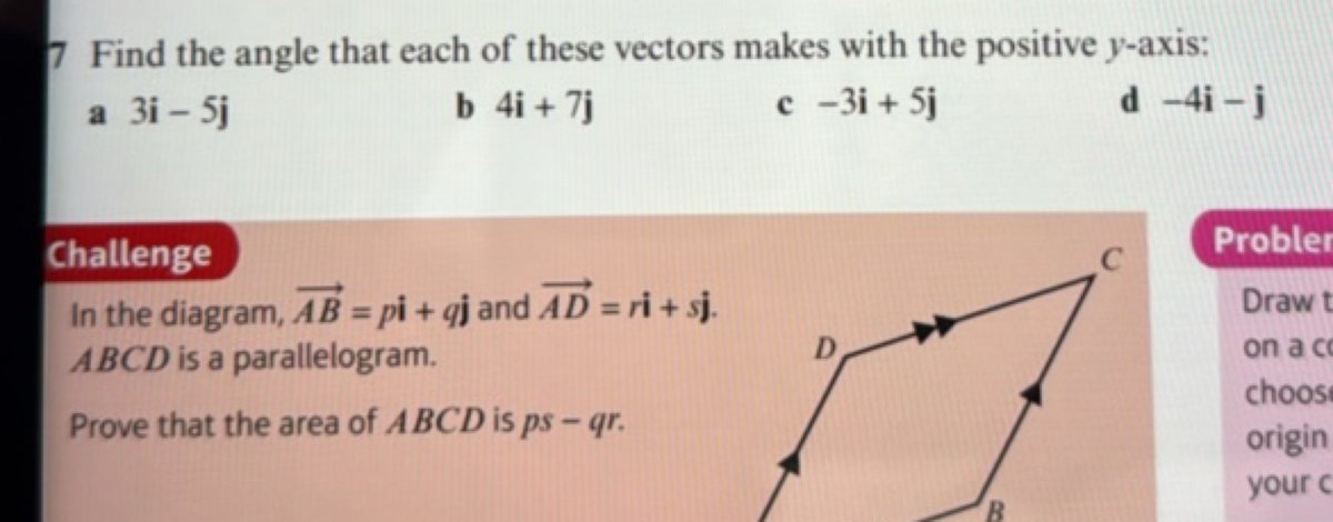 7 Find the angle that each of these vectors makes with the positive y-axi..