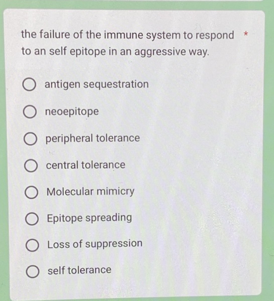 the failure of the immune system to respond * to an self epitope in an ag..