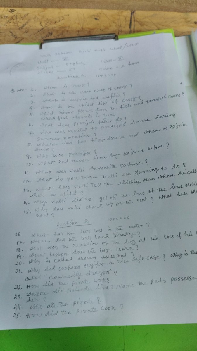 Section A Where is Coorg? What is the main crop of Coorg? What is Kuppia