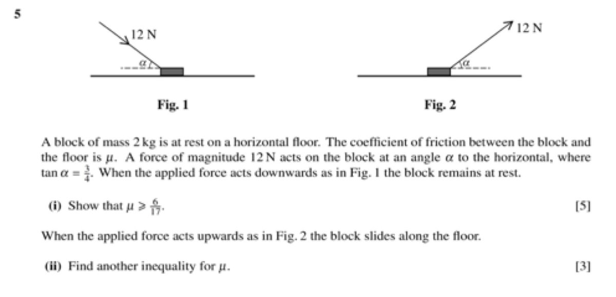 A block of mass 2 kg is at rest on a horizontal floor. The coefficient of..