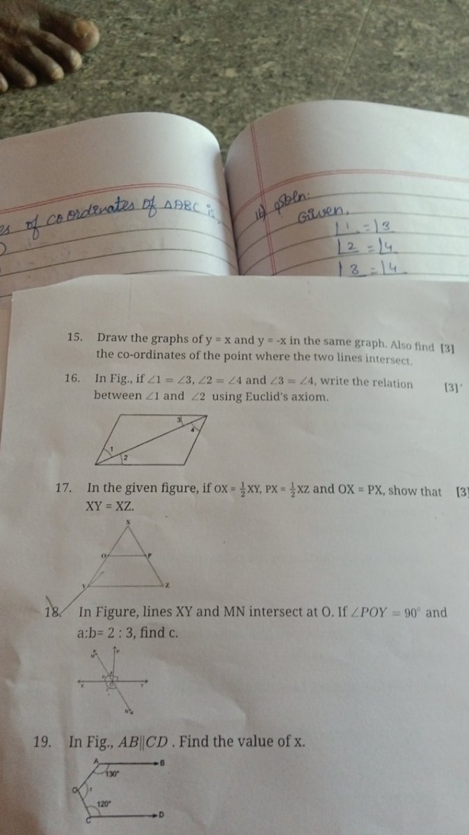 In Fig., AB || CD. Find the value of x. [Diagram shows two parallel line..