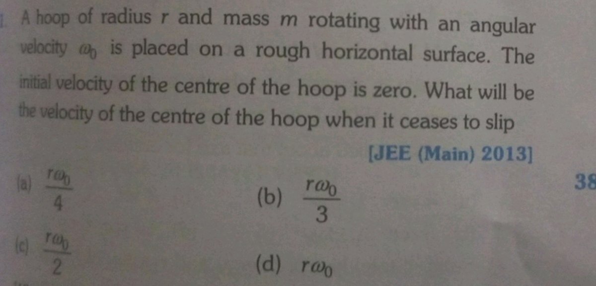 A hoop of radius r and mass m rotating with an angular velocity \omega
