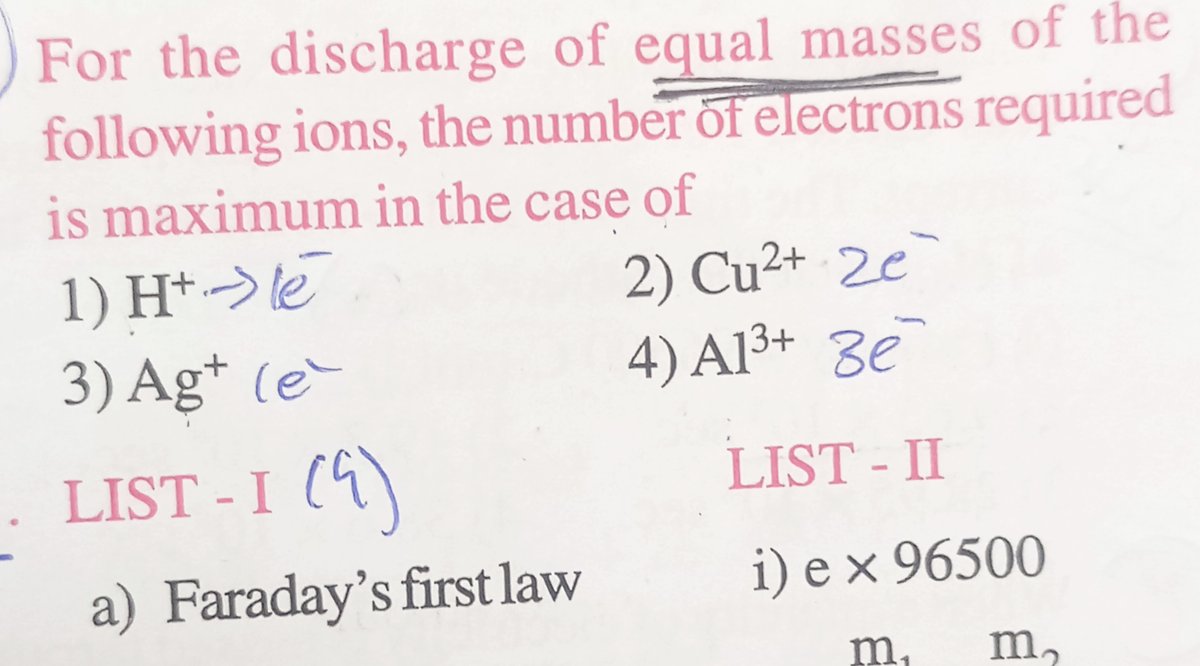 For the discharge of equal masses of the following ions, the number of el..