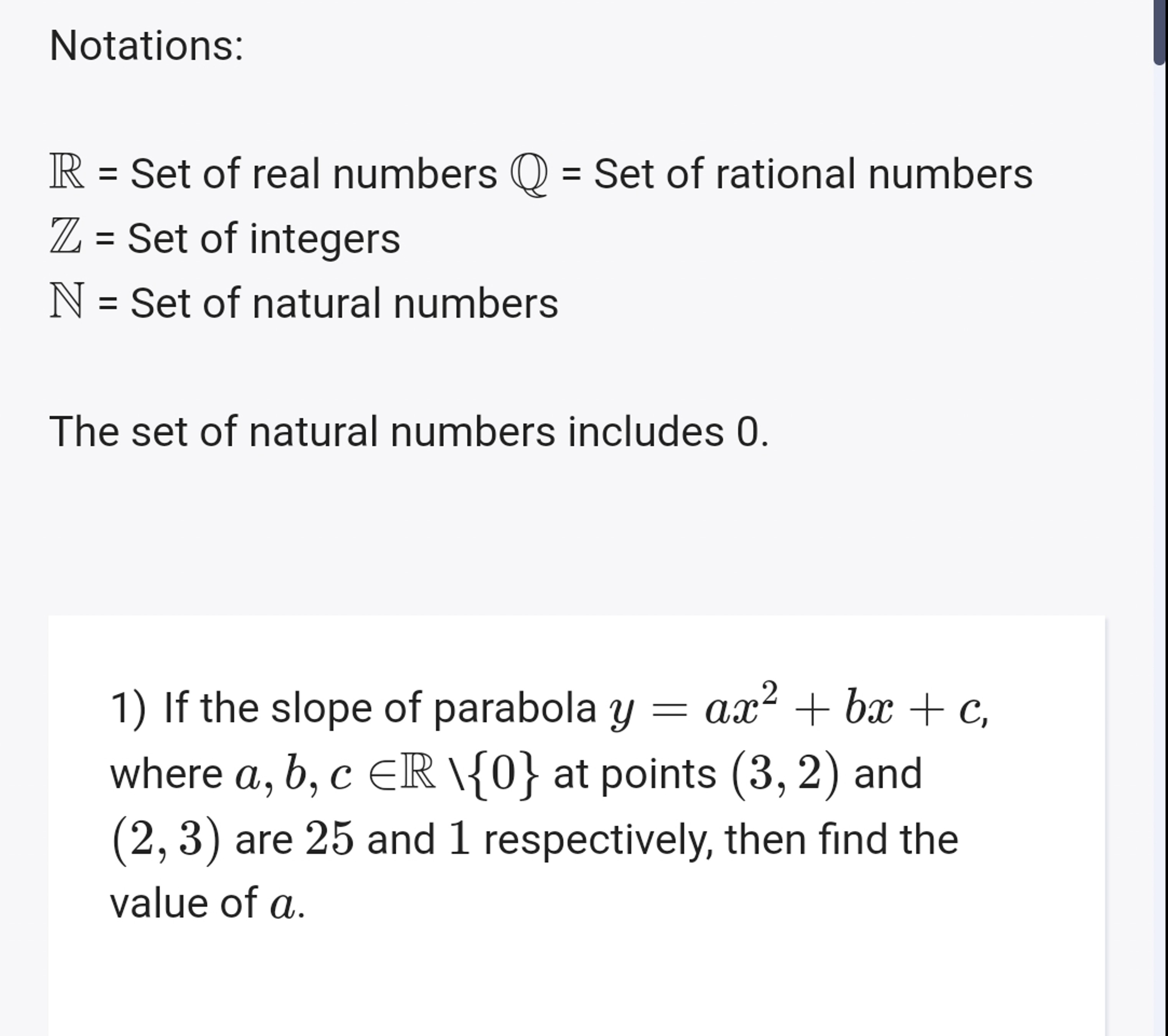 Notations: \mathbb { R } = Set of real numbers \mathbb { Q } = Set of rat..