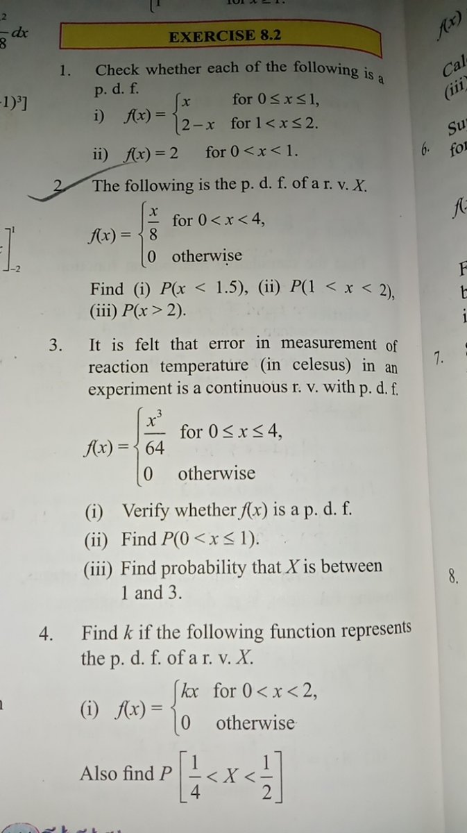 Here are four problems related to probability density functions (p.d.f.):..