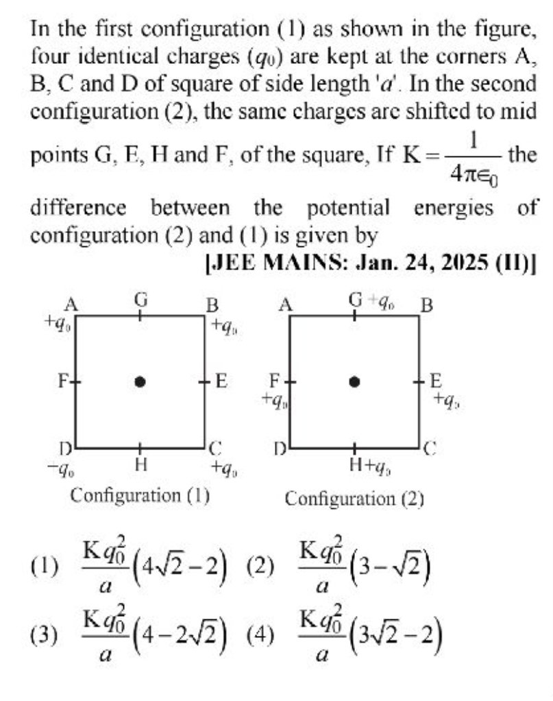 In the first configuration (1) as shown in the figure, four identical cha..