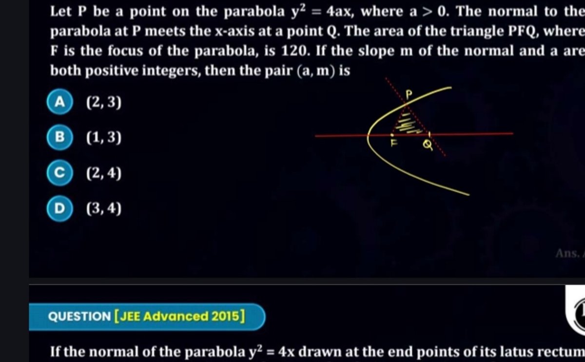 Let P be a point on the parabola y ^ { 2 } = 4 \mathrm { ax }, where \mat..