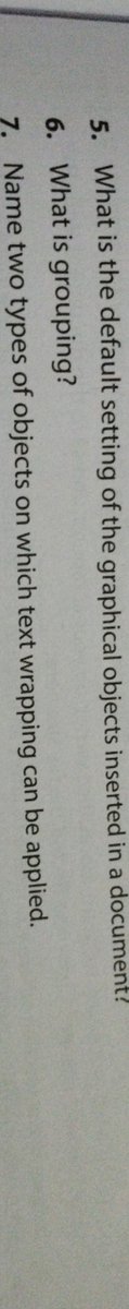 What is the default setting of the graphical objects inserted in a docume..